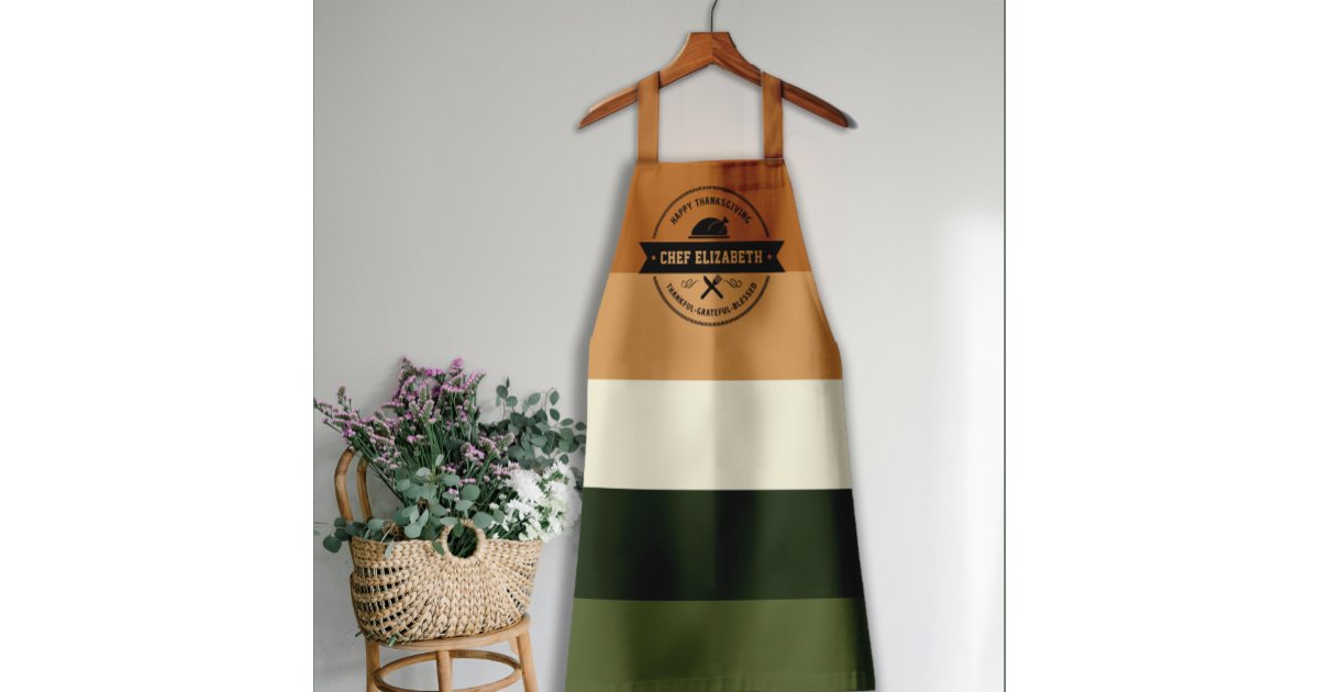 Thanksgiving Dinner Modern Stripe Personalized Apron | Zazzle