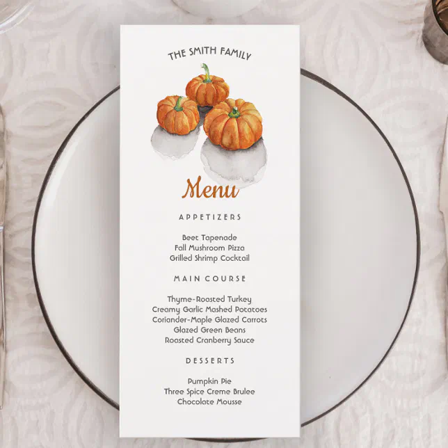 Thanksgiving Dinner Painted Pumpkins Menu | Zazzle