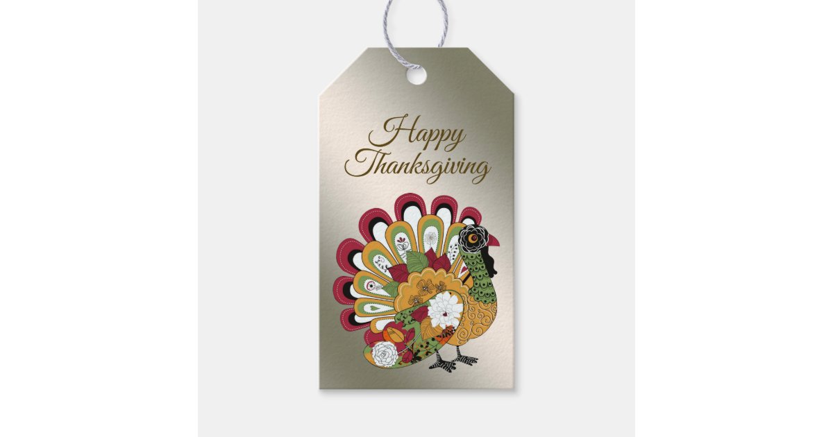 Thanksgiving Dinner Party Colorful Floral Turkey Gift Tags | Zazzle