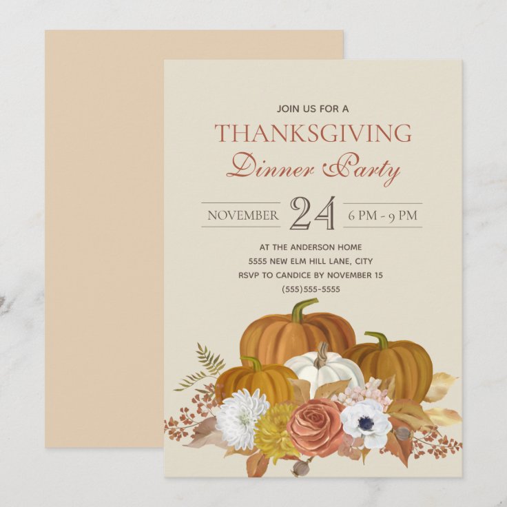 Thanksgiving Dinner Party Elegant Rustic Invitation | Zazzle