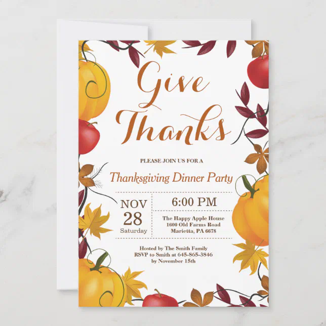 Thanksgiving Dinner Party Fall Autumn Invitation | Zazzle