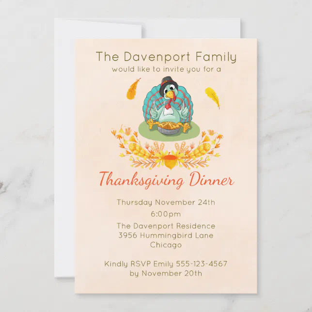 Thanksgiving Dinner Party Turkey Eating Pie Invitation | Zazzle