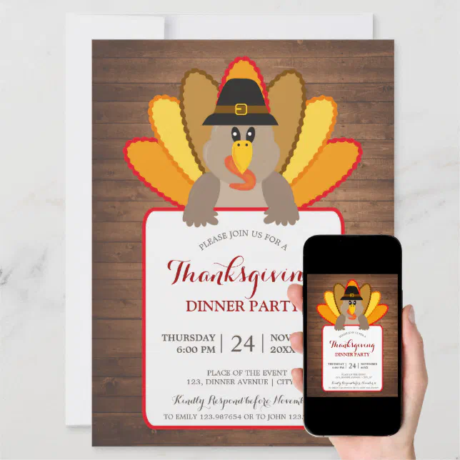 Thanksgiving Dinner Party Turkey Invitation Card | Zazzle