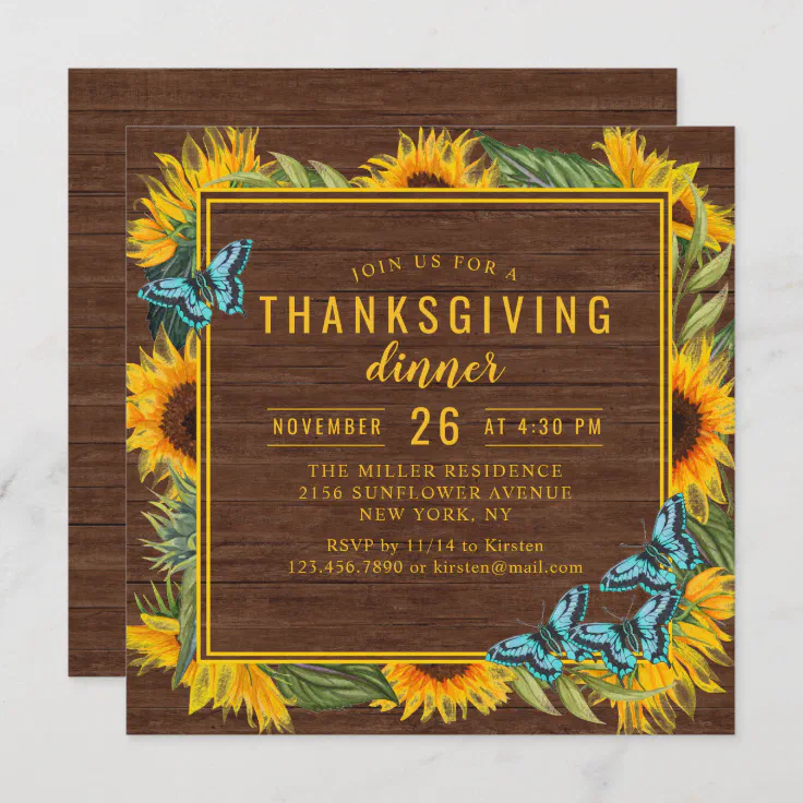 Thanksgiving Dinner Potluck Watercolor Sunflowers Invitation | Zazzle