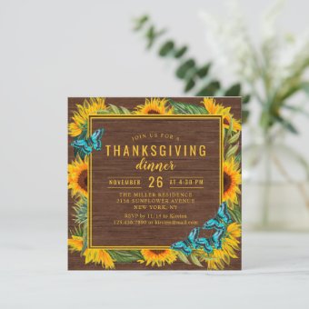 Thanksgiving Dinner Potluck Watercolor Sunflowers Invitation | Zazzle