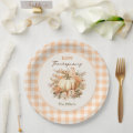 Thanksgiving Dinner Pumpkin Gingham Pastel Paper Plates | Zazzle
