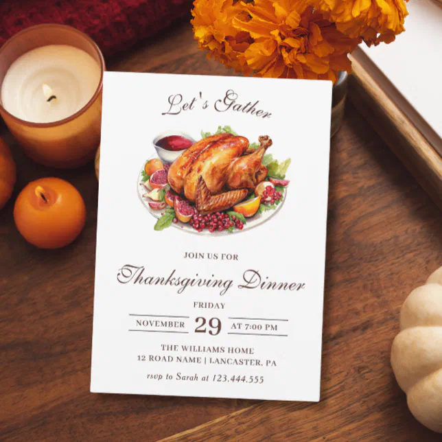 Thanksgiving Dinner Turkey Fall Modern Chic Invitation | Zazzle