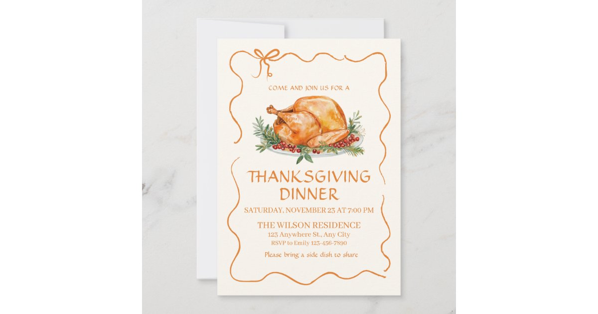 Thanksgiving Dinner Turkey Invitation | Zazzle