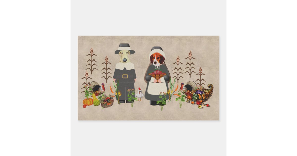 Thanksgiving Dogs Rectangular Sticker | Zazzle