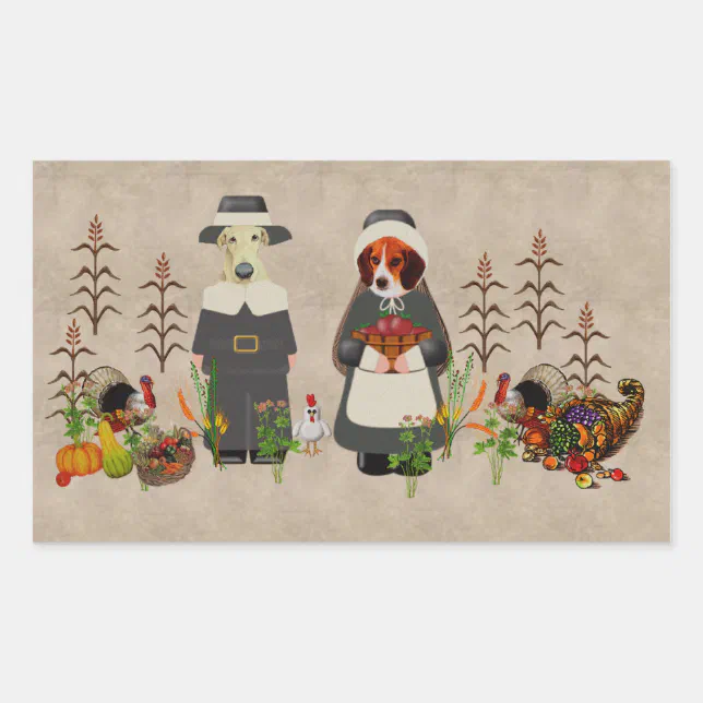Thanksgiving Dogs Rectangular Sticker | Zazzle