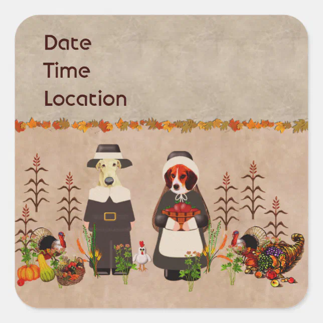 Thanksgiving Dogs Square Sticker | Zazzle