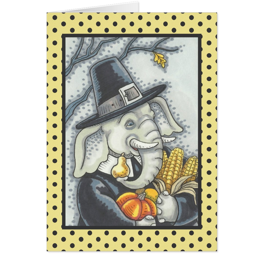 THANKSGIVING ELEPHANT, PILGRIM GREETING CARD Blank | Zazzle