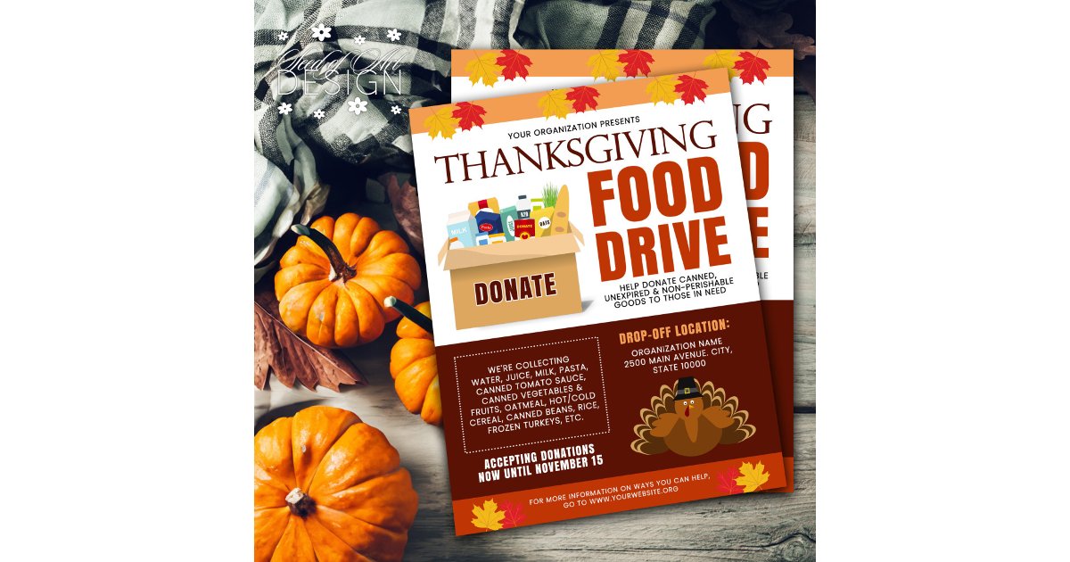 Thanksgiving Fall Food Drive Charity Fundraiser Flyer | Zazzle