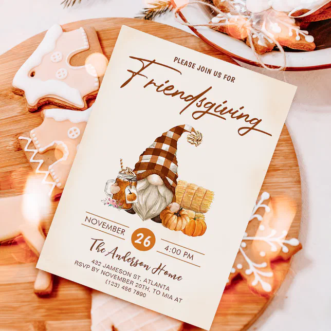 Thanksgiving Fall Pumpkin Gnomes Friendsgiving Invitation | Zazzle