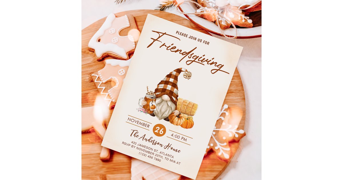 Thanksgiving Fall Pumpkin Gnomes Friendsgiving Invitation | Zazzle