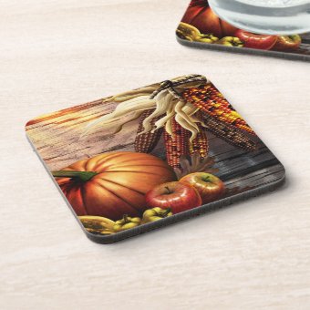 Thanksgiving Fall Pumpking Leaves Drink Coaster | Zazzle