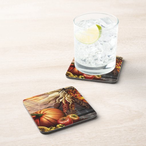 Thanksgiving Fall Pumpking Leaves Drink Coaster | Zazzle