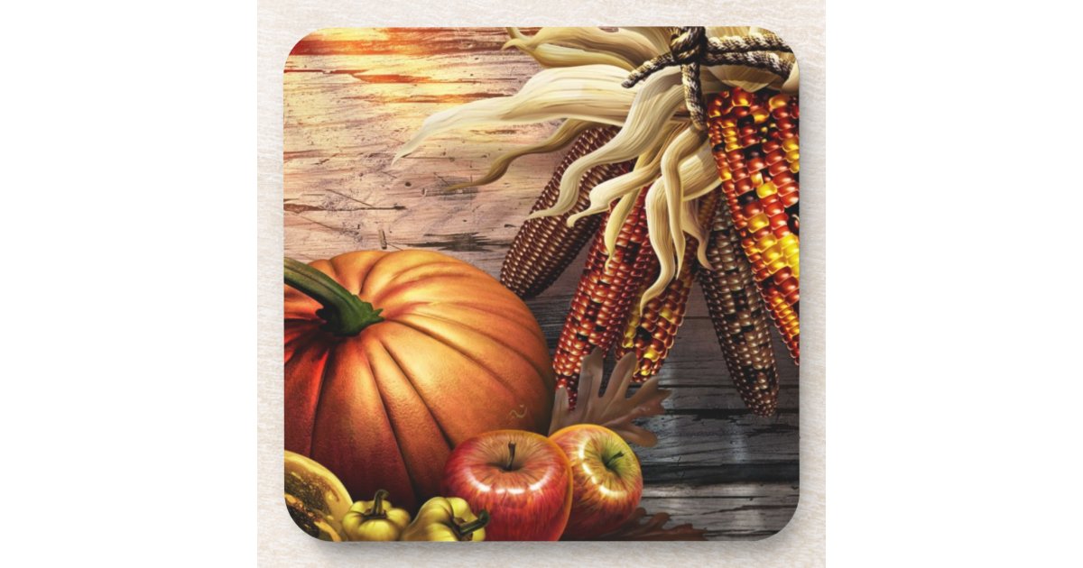 Thanksgiving Fall Pumpking Leaves Drink Coaster | Zazzle