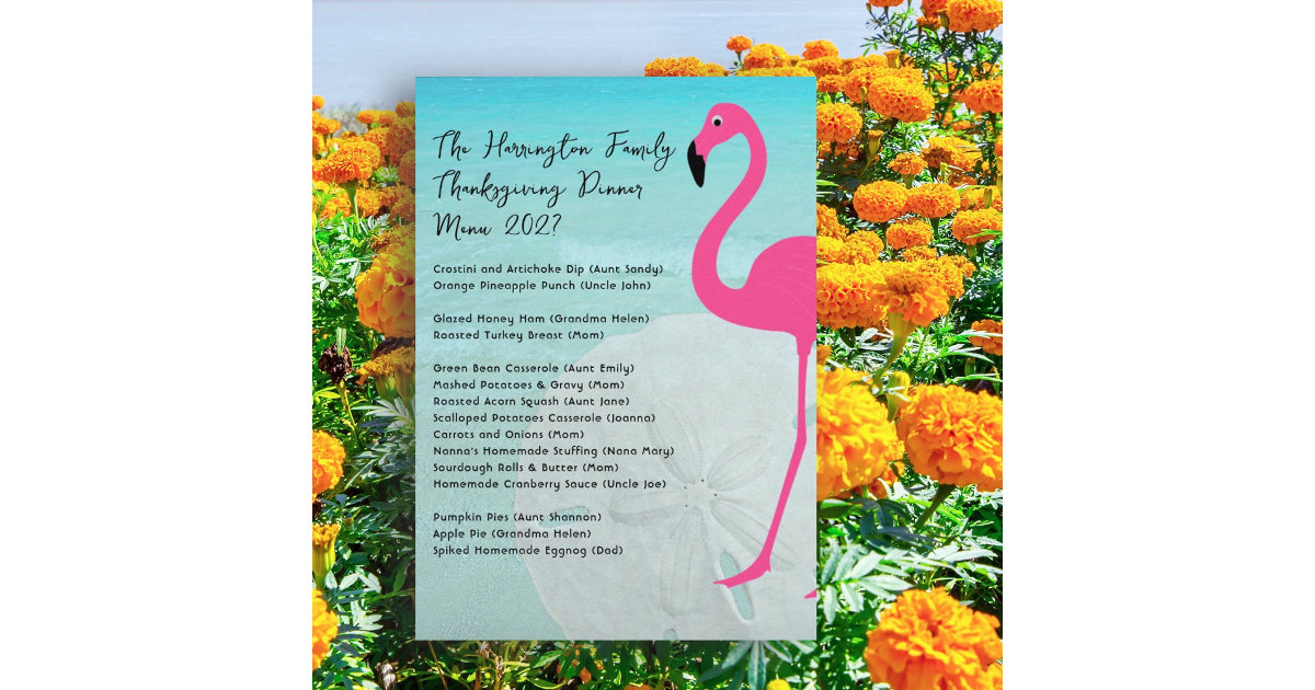 Thanksgiving Family Dinner Flamingo Menu Template | Zazzle