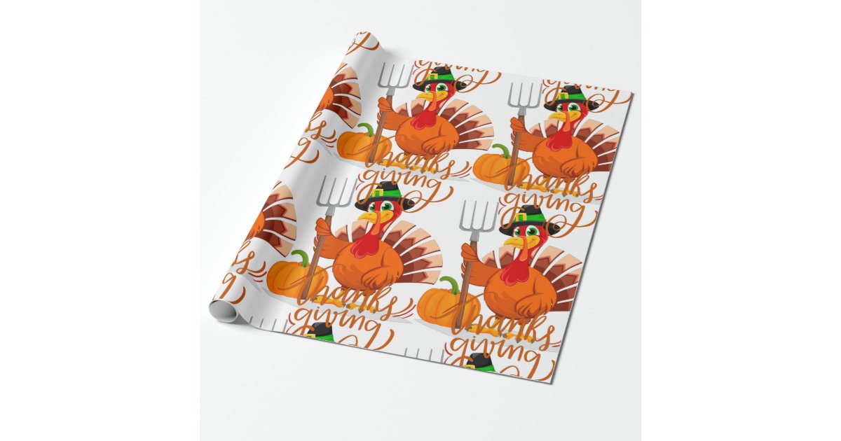Thanksgiving farmer turkey wrapping paper | Zazzle