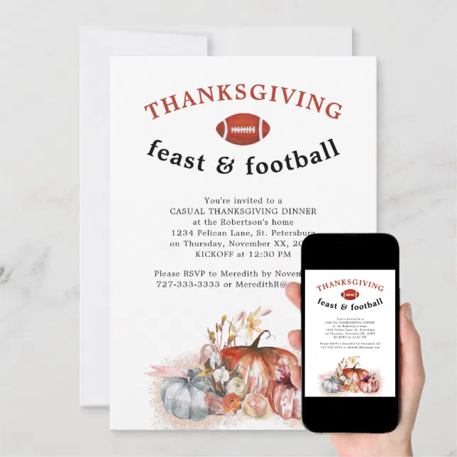Thanksgiving Feast and Football Dinner Party Invitation | Zazzle