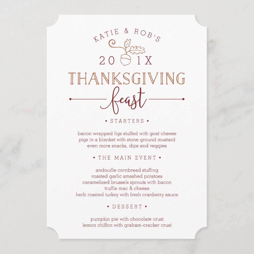 Thanksgiving Feast Custom Dinner Menu | Zazzle