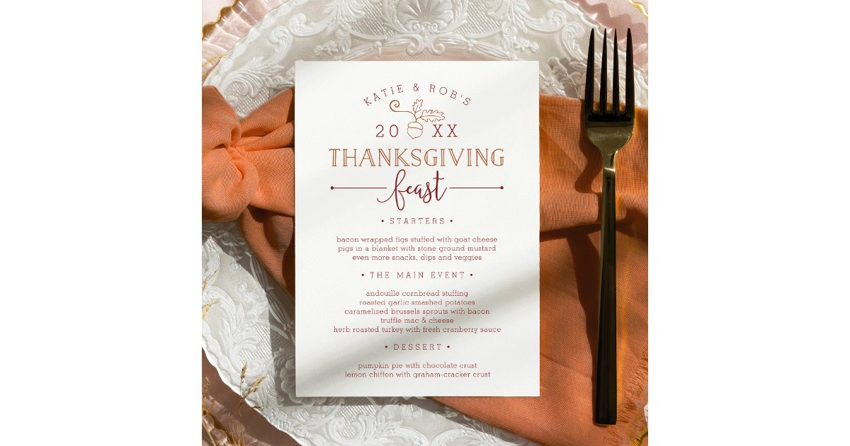 Thanksgiving Feast Custom Dinner Menu | Zazzle
