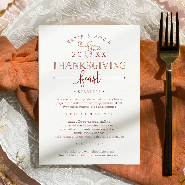Thanksgiving Feast Custom Dinner Menu | Zazzle