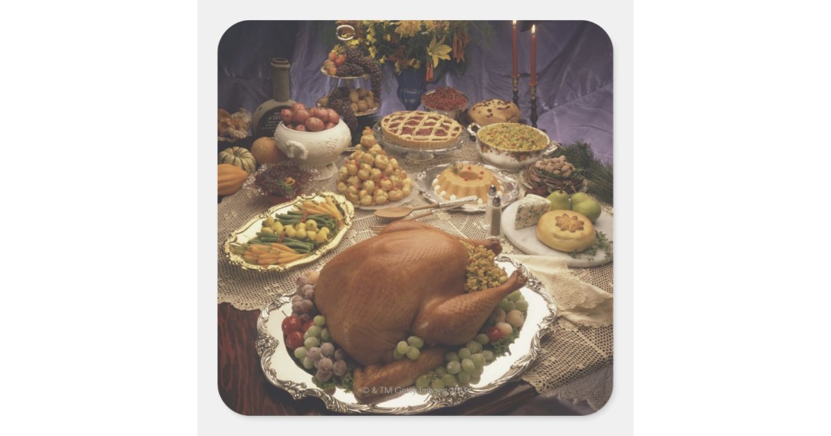 Thanksgiving feast square sticker | Zazzle