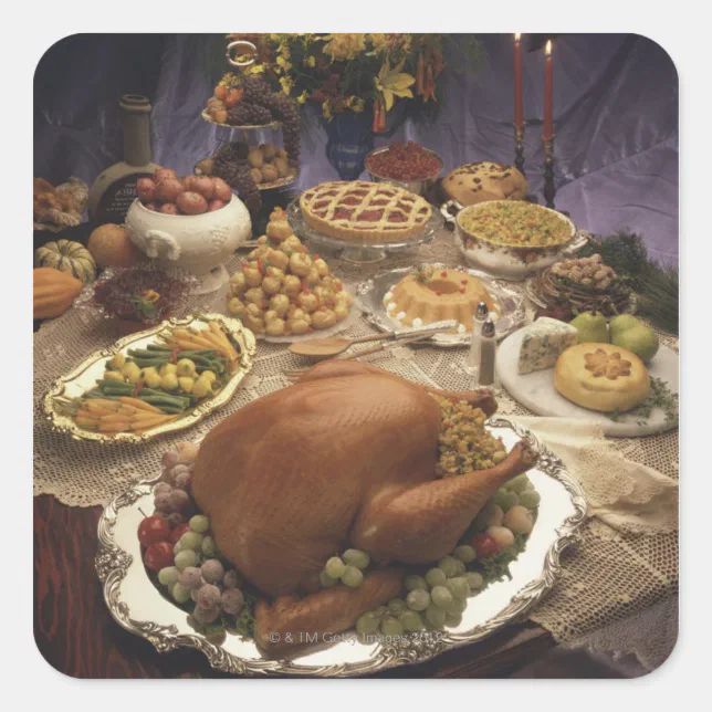 Thanksgiving feast square sticker | Zazzle