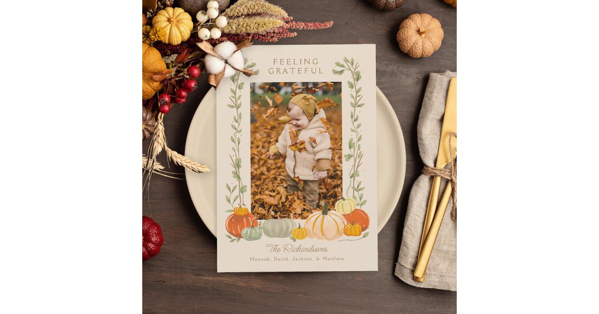 Thanksgiving feeling grateful Photo Holiday Card | Zazzle