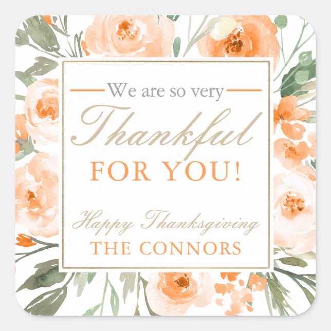 Thanksgiving Floral Thank You Sticker Gift Tags | Zazzle
