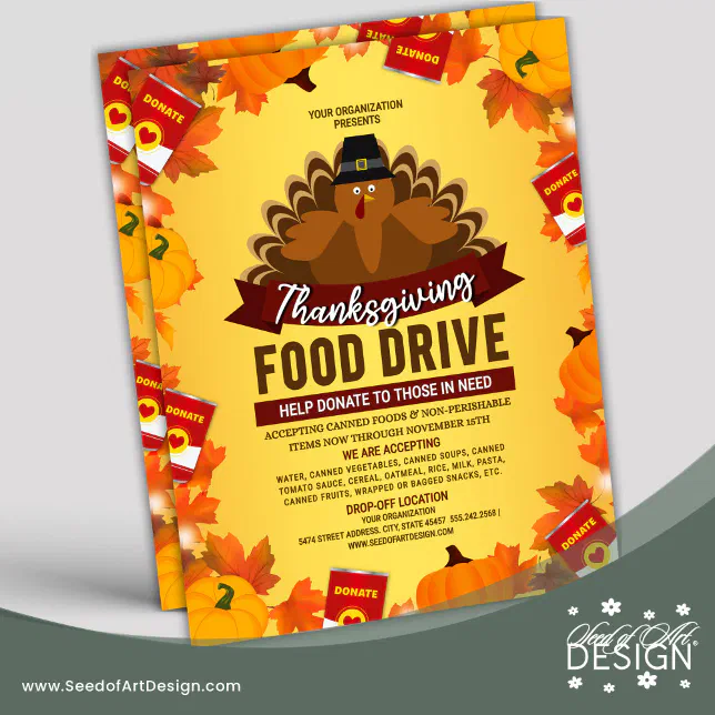 Thanksgiving Food Drive Charity Fundraiser Flyer | Zazzle