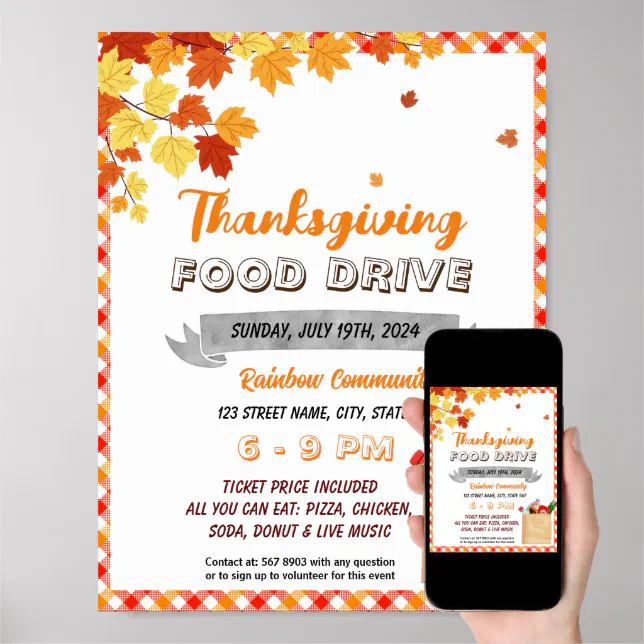 Thanksgiving Food Drive event Flyer Poster | Zazzle