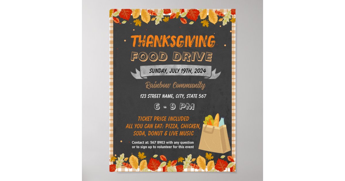 Thanksgiving Food Drive event template Poster | Zazzle