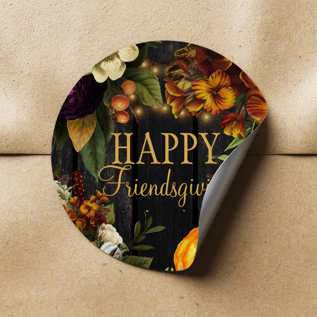 Thanksgiving Friendsgiving fall elegant script Classic Round Sticker ...