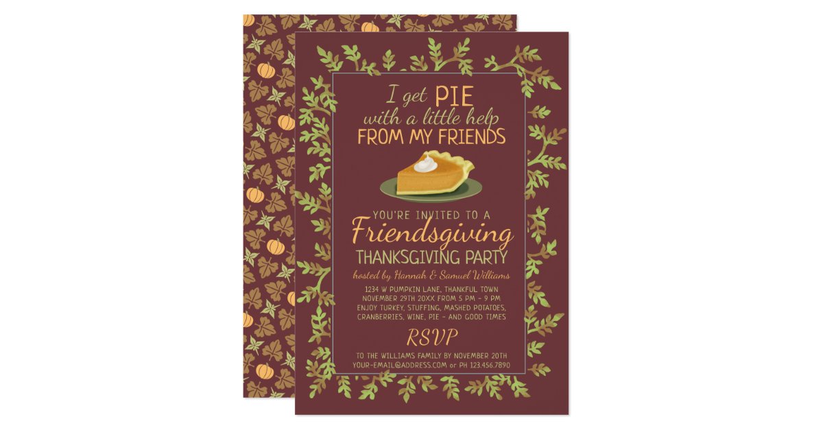 Thanksgiving Friendsgiving Party Pumpkin Pie Humor Invitation | Zazzle.com