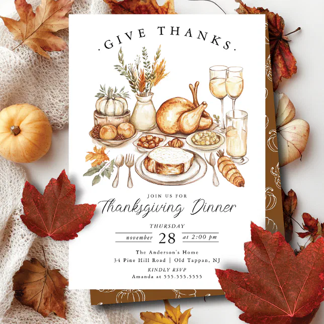 Thanksgiving Gathering Give Thanks Invitation | Zazzle