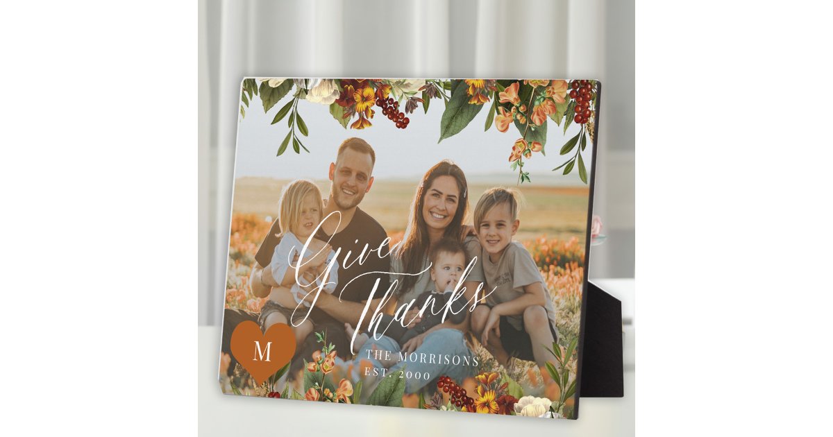 Thanksgiving give thanks family photo modern plaque | Zazzle