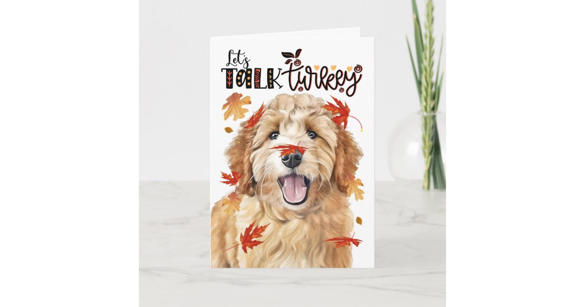Thanksgiving Goldendoodle Dog Let's Talk Turkey Holiday Card | Zazzle