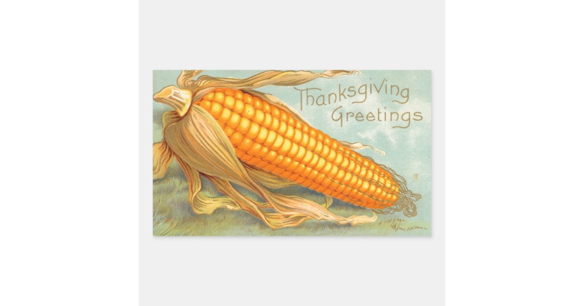 Thanksgiving Greetings Corn on Cob Vintage Sticker | Zazzle