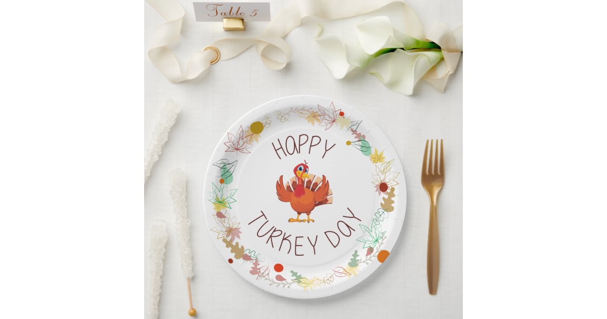 Thanksgiving Happy Turkey Day Autumn Leaves Paper Plates | Zazzle