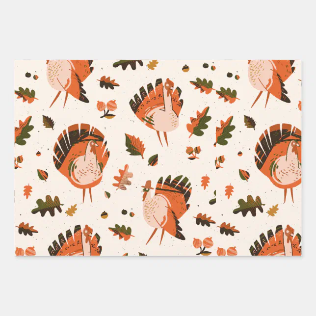 Thanksgiving Happy Turkey Day pattern gift Wrapping Paper Sheets | Zazzle