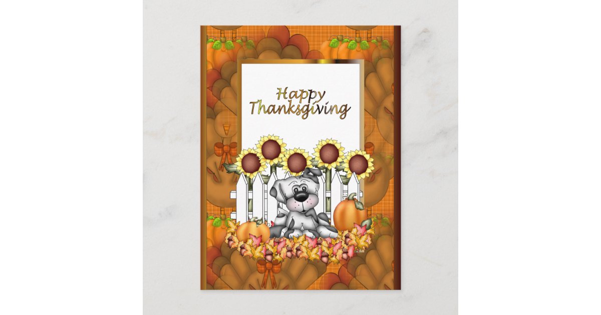 Thanksgiving holiday doggie postcard | Zazzle