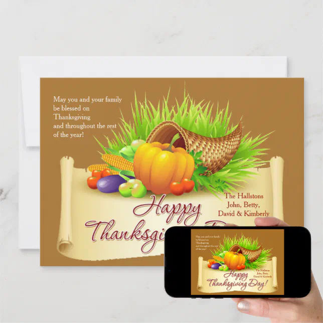 Thanksgiving Horn of Plenty Card | Zazzle