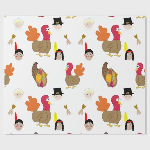 Thanksgiving illustrated wrapping paper | Zazzle