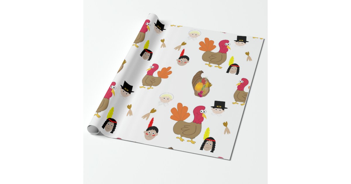 Thanksgiving illustrated wrapping paper | Zazzle