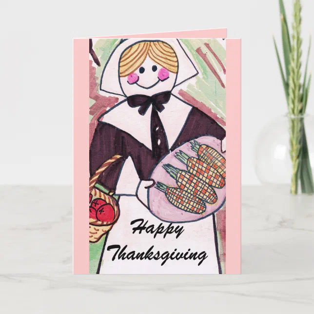 THANKSGIVING LADY PILGRIM card | Zazzle