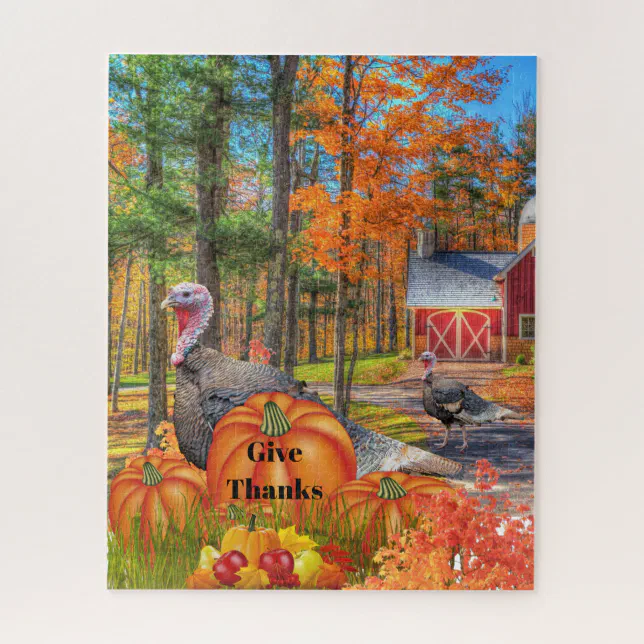 Thanksgiving Landscape with Wild Turkey / Holiday Jigsaw Puzzle | Zazzle