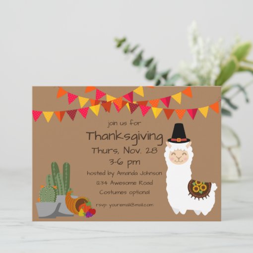Thanksgiving Llama Party Invitation | Zazzle